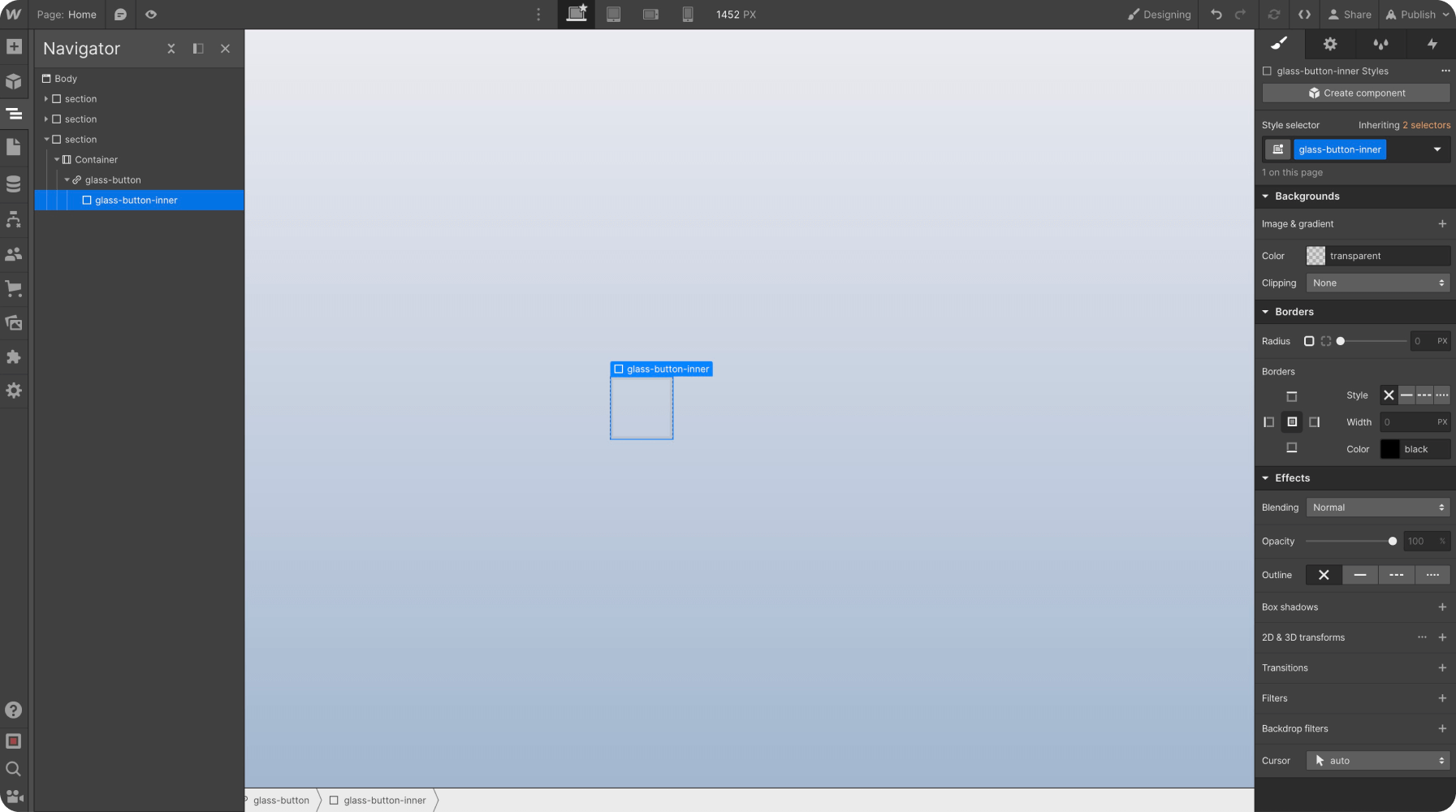 How to create a 3D glass element in Figma & Webflow using box shadows